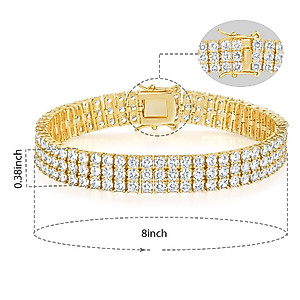 Gemsme 3 Row Tennis Bracelets, 18K Gold Plated Cubic Zirconia Classic Tennis Bracelet for Women