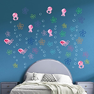 Dripykiaa 114 Pcs Jellyfish Bubbles Wall Stickers Under The Sea Ocean Wall Decals Decorations for SUV Van Bedroom Bathroom Children's Room Wall Decor for Boys Girls Teens Adults