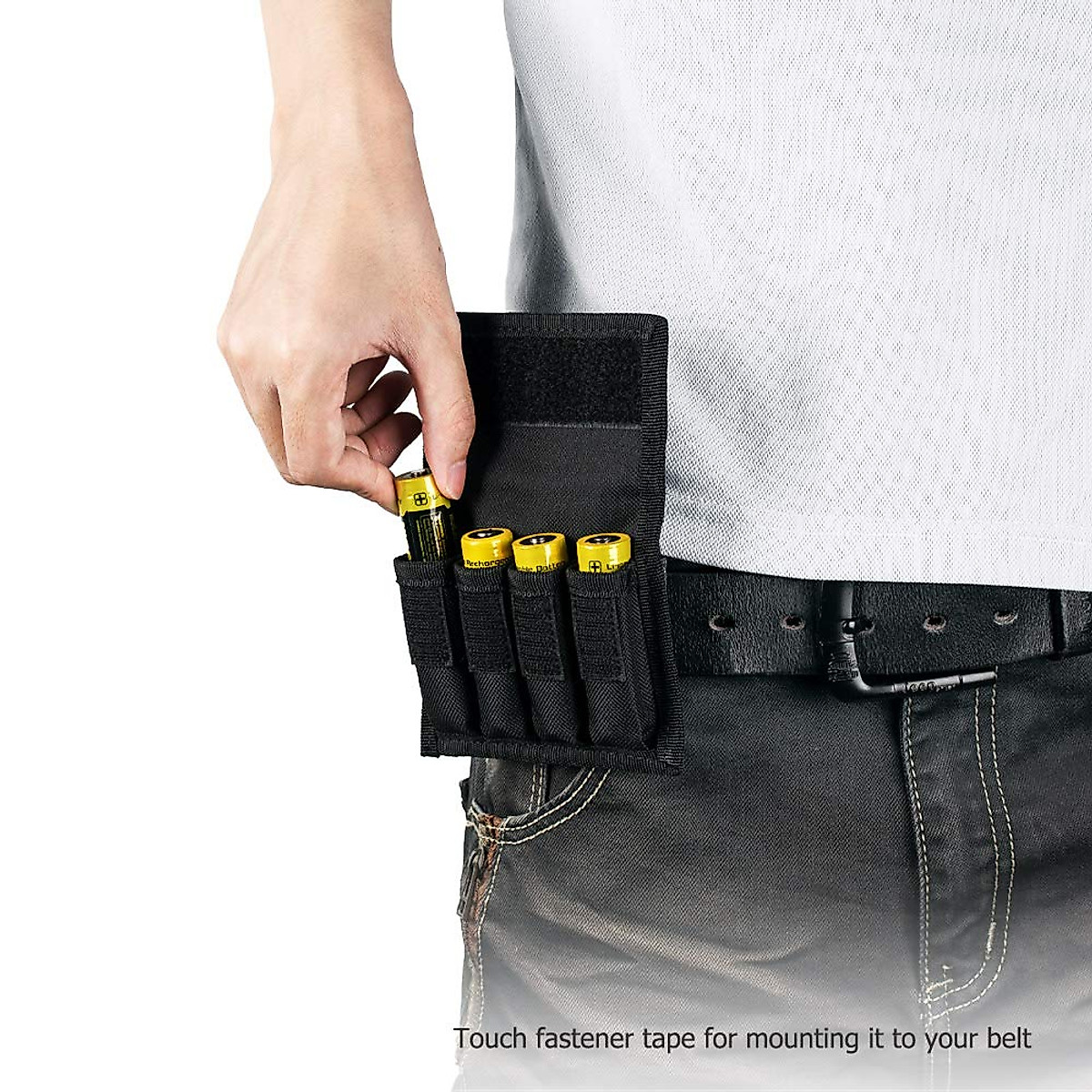 JJC Polyester 18650 Battery Pouch Case for 4PCS 18650 Battery with Extra Zipped Pocket, Hoop&Loop Closure Design 18650 Battery Storage Organizer, Water-Resistant and Easy Carrying with Carabiner