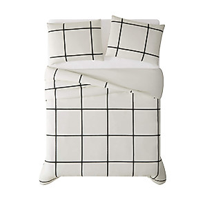 Truly Soft Everyday Kurt Black and White Stripe Duvet, King, Windowpane