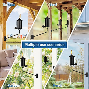 FAN-Torches Wall Mounted Citronella Torches Set of 6, 16 oz Garden Torches for Outside, Refillable Flame Light Torch, Outdoor Metal Torch for Yard, Patio, Deck, Garden, Party, Landscape