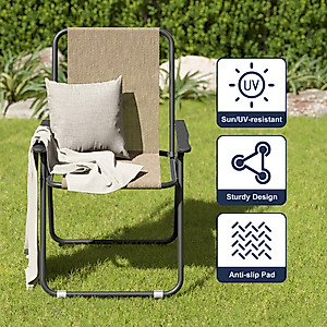 Amopatio Patio Folding Chairs Set of 4, Outdoor Chair Foldable Dining Chairs with Armrests for Outside Lawn Garden Porch and Pool, Brown