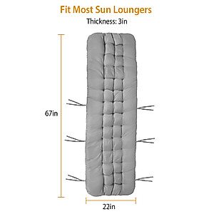 KOCASO Outdoor Lounge Chair Cushions - 67x22x3in Lounger Cushions for Indoor Outdoor Furniture，Comfortable & Breathable - Ideal for Chaise Recliner Sofa Mat Deck Chair Cushion，Grey