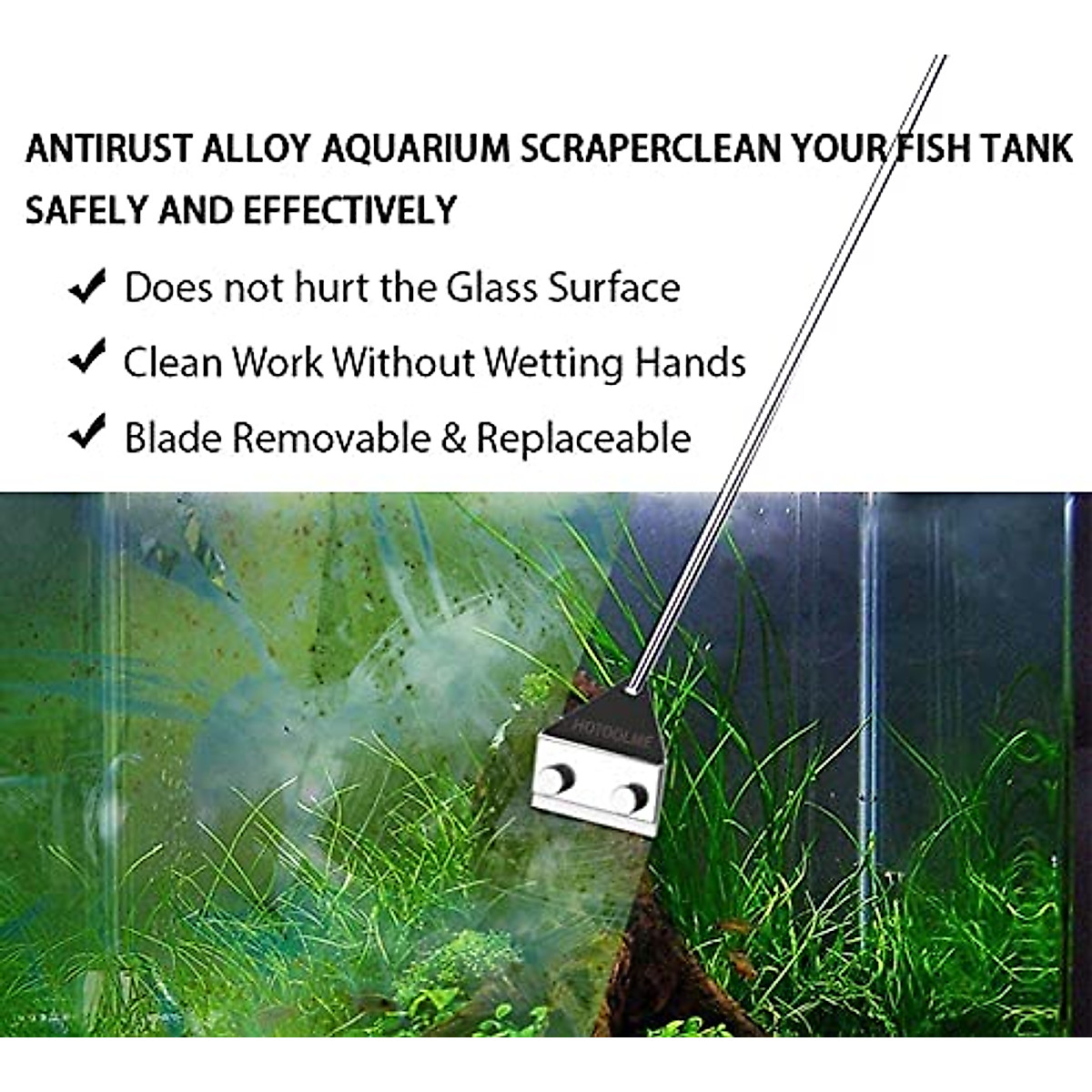 HOTOOLME Aquarium Scraper, 25.6" Stainless Steel Scraper Cleaning Razor with 10 Blades for Glass Aquarium Fish Tank