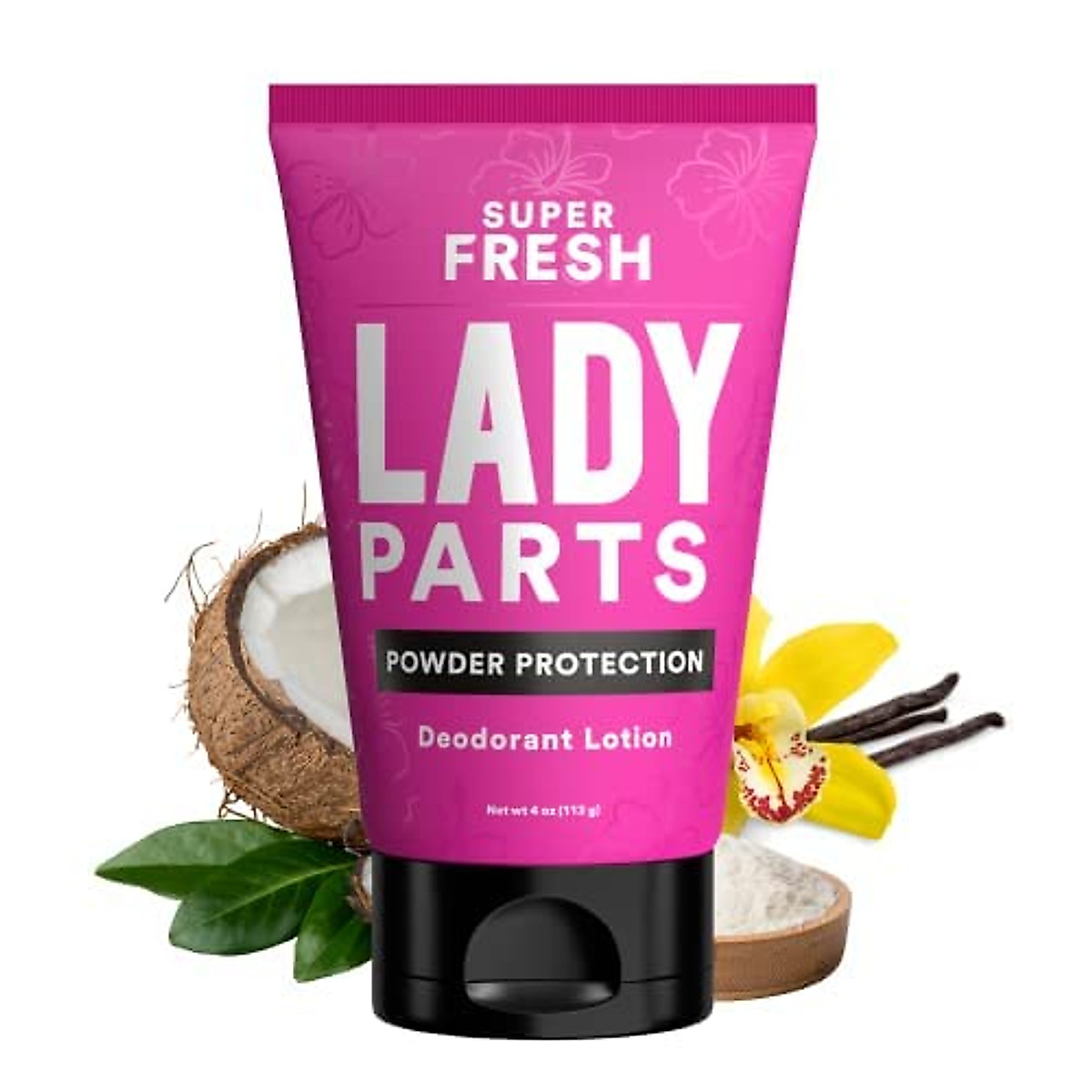 Lady Parts Feminine Hygiene Body Powder Deodorant Lotion For Breasts, Private Parts, Crotch & Inner Thigh to Stop Odor & Friction - Aluminum Free Deodorant For Women - No Talc or Parabens - POWDER PROTECTION - CocoVanilla Scent - 4oz