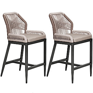 GarveeLife Outdoor Bar Stools - Set of 2 Counter Height Chairs with Back, All-Weather Design, Chic Ergonomics, Robust Aluminum Frame, Cushions Included, Easy Assembly for Patio and Garden, Dark Grey