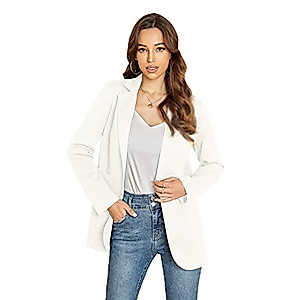 EXTRO&VERT Blazer Jackets for Women Single Button Long Sleeve Patch Pocket Suit for Work Casual White