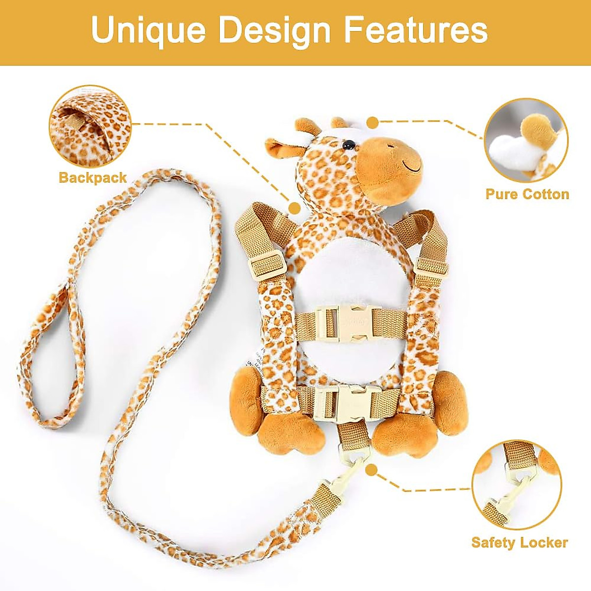 Berhapy 2 in 1 Toddler Leash, Toddler Safety Harness Backpack with Leash, Children's Walking Leash Strap with Backpack, Kid Leash for 1-3 Years Old Boys and Girls (Giraffe)