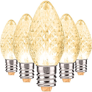 Holiday Lighting Outlet Faceted C7 Christmas Lights | Sun Warm White LED Light Bulbs Holiday Decoration | Warm Christmas Decor for Indoor & Outdoor Use | 2 SMD LEDs in Each Light Bulb | Set of 25