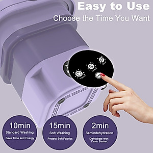 Portable Washing Machine, 2 in 1 Mini Foldable Washer with Spin Dryer Small Bucket, 8L Large Intelligent Laundry Machine for Baby Clothes, Underwear, Apartment, Camping, RV, Gift, Travel, Purple