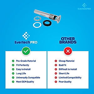 PLB21012 EvertechPRO Bathroom Sink Drain Kit - Durable Brass P.O. Plug with Chrome Finish, Rectangle Waste Hole, Overflow, Multi-Layer Sealing, Tailpiece Diameter 1.25", Fits 1.5" Sink Drain