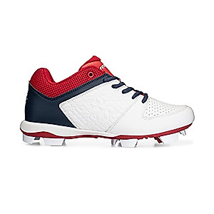 RIP-IT Girls Diamond Softball Cleats | Youth Softball Shoes for Girls | White/Navy/Red | Size 4