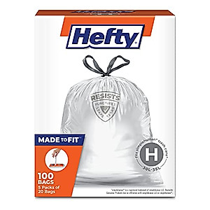 Hefty Made to Fit Trash Bags, Fits simplehuman Size H (9 Gallons), 100 Count (5 Pouches of 20 Bags Each)