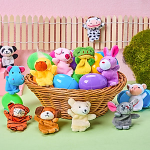 JOYIN 12pcs Prefilled Easter Eggs with Toys, Plastic Eggs with Finger Puppets, Basket Stuffers for Toddlers & Babies, Easter Theme Party Favors