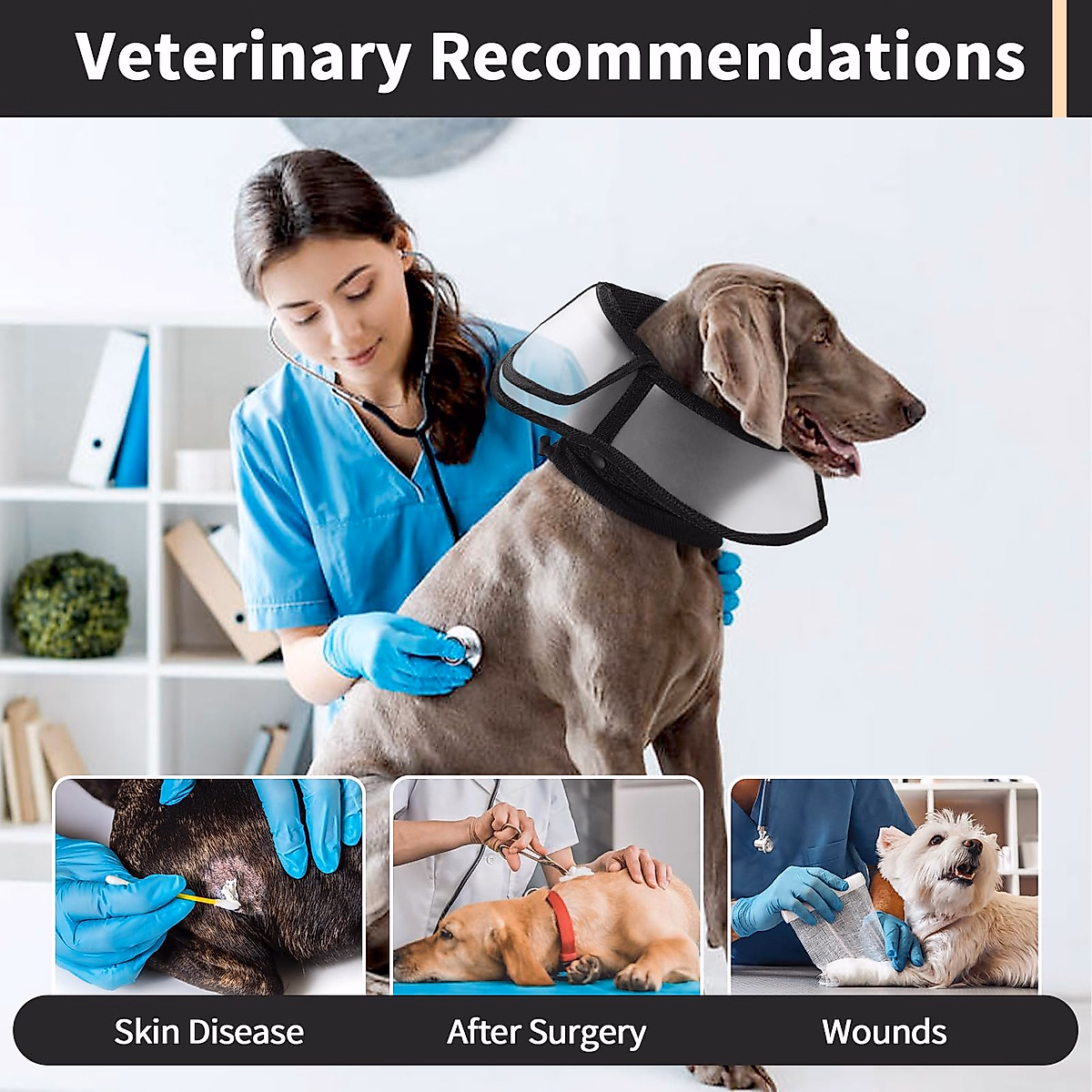 Kuoser Dog Cone, Adjustable Dog Cones for Small Dogs, Soft Dog Cone Collar for Dogs to Stop Licking, Comfy Pet Recovery Collars & Cones Alternative for Dogs After Surgery Wound Healing, Black S