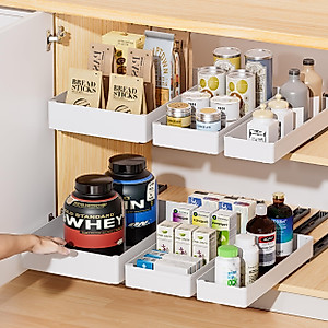 Delamu 3 Pack Pull Out Cabinet Organizer, 15.7"Deep Pull Out Drawers for Cabinets, Slide Out Drawers for Kitchen Cabinets, Bathroom Cabinet Organizer, Pantry, Cabinet Roll Out Drawers Shelf Storage