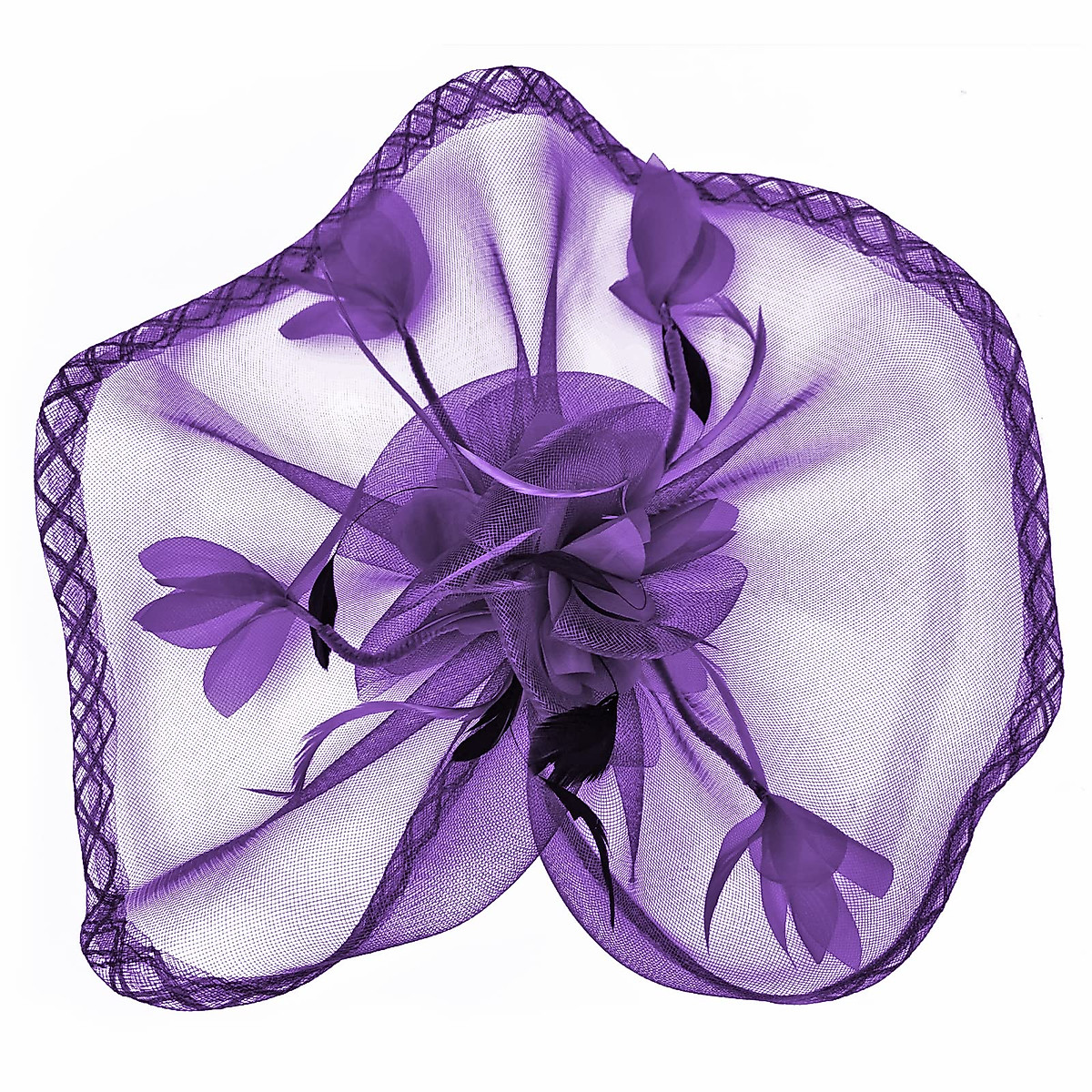 TS Fascinators Hat Mesh Floral Feather Fascinator Headband for Wedding Cocktail Tea Party or Special Occasion(Purple)