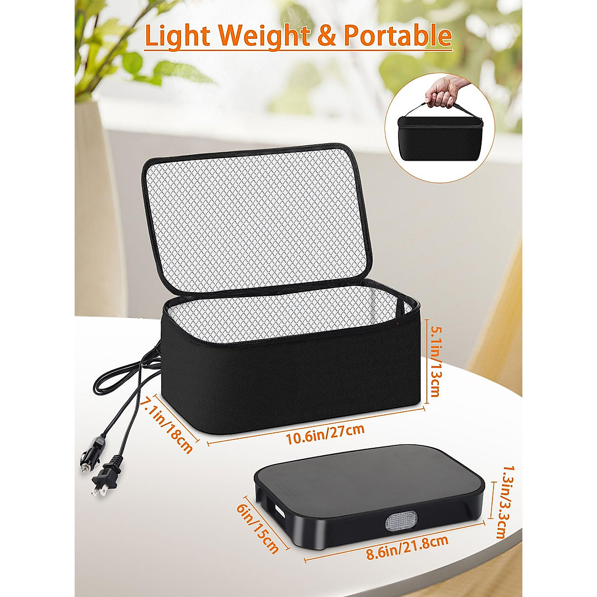 Dosevita Portable Oven Lunch Box Food Warmer 12V,24V,110V Mini Portable Oven Heated Lunch Box for Reheating and Cooking Meals for Car/Truck/Work/Travel/Home (Black)