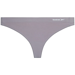 Reebok Women's Thong Underwear - 4 Pack or 8 Pack Breathable Stretch Performance Sexy Seamless Thong Panties for Women (S-XL), Size Medium, Shark Skin/Black-4pk