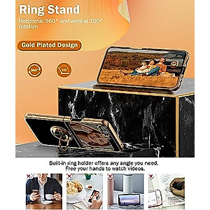 Jasmeas for Galaxy Z Flip 5 Case for Women Girl, Luxury Soft Back Cover with Ring Holder Plating Rose Gold Edge 360° Kickstand Slim Flexible Phone Case for Samsung Galaxy Z Flip5 (2023), Black