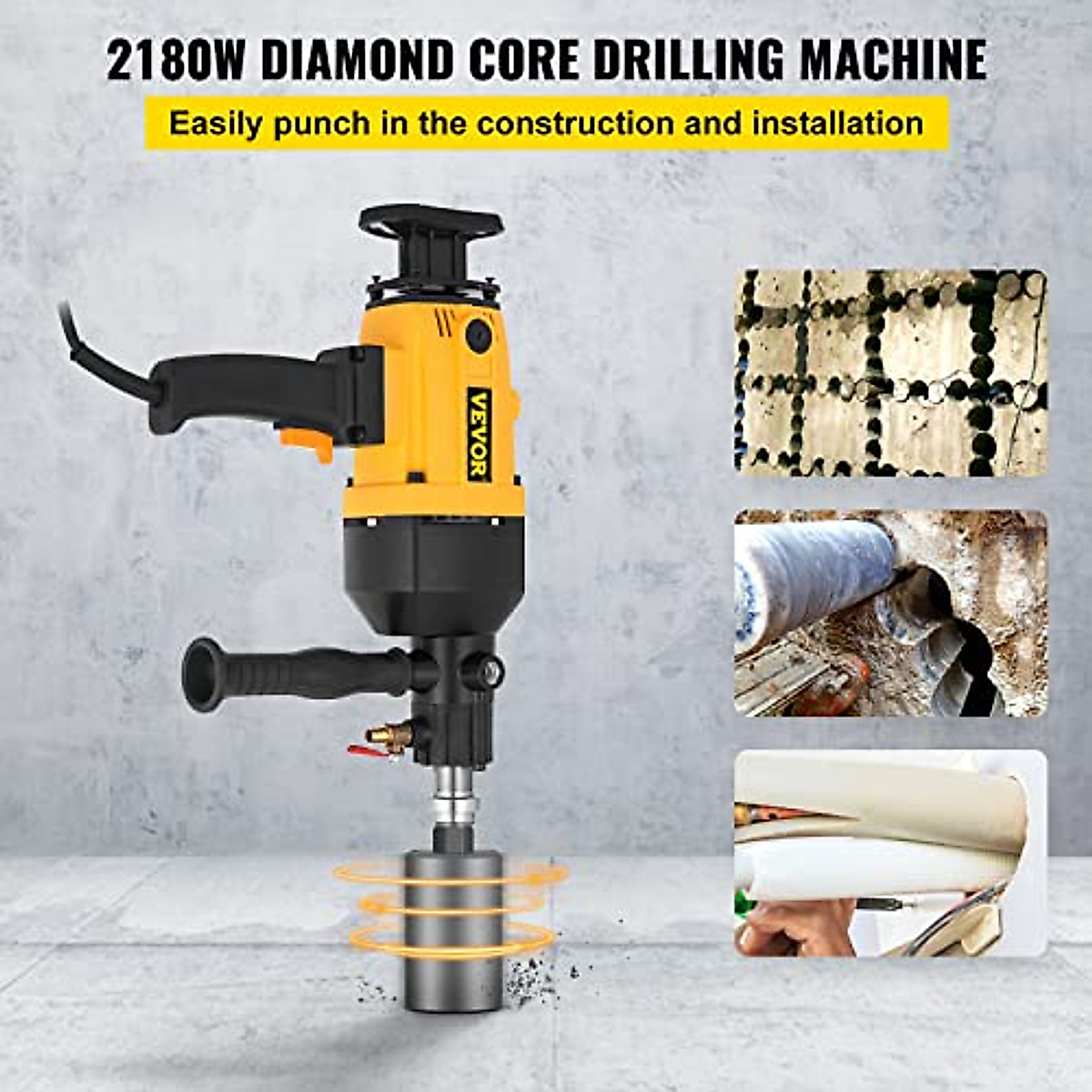 Happybuy Diamond Core Drill, 2180W 6"/160 mm, 1600RPM Variable Speed Core Drill Rig with Portable Case, Handheld Drilling Machine for Hard Stone, Concrete, Marble, Granite, Brick