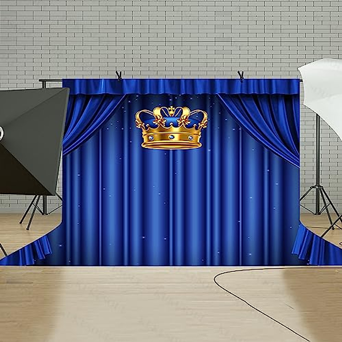 KUKUSOUL 8x8ft Prince Birthday Party Backdrop Royal Blue and Gold Crown Royal Party Backdrops Celebration Party Decoration Supplies Cake Table Banner Photo Booth Prop KUBYC430