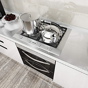 VEELIKE Kitchen Backsplash Wallpaper Stickers Oil Proof Waterproof Sticker Stainless Steel Contact Paper Self Adhesive Waterproof Aluminum Foil Stove Stickers Kitchen Wall Stickers 15.7"x118"