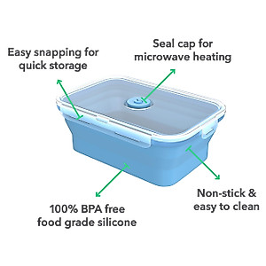 Vremi Silicone Food Storage Containers with BPA Free Airtight Plastic Lids - Set of 4 Small and Large Collapsible Meal Prep Container for Kitchen Lunch Boxes - Microwave and Freezer Safe