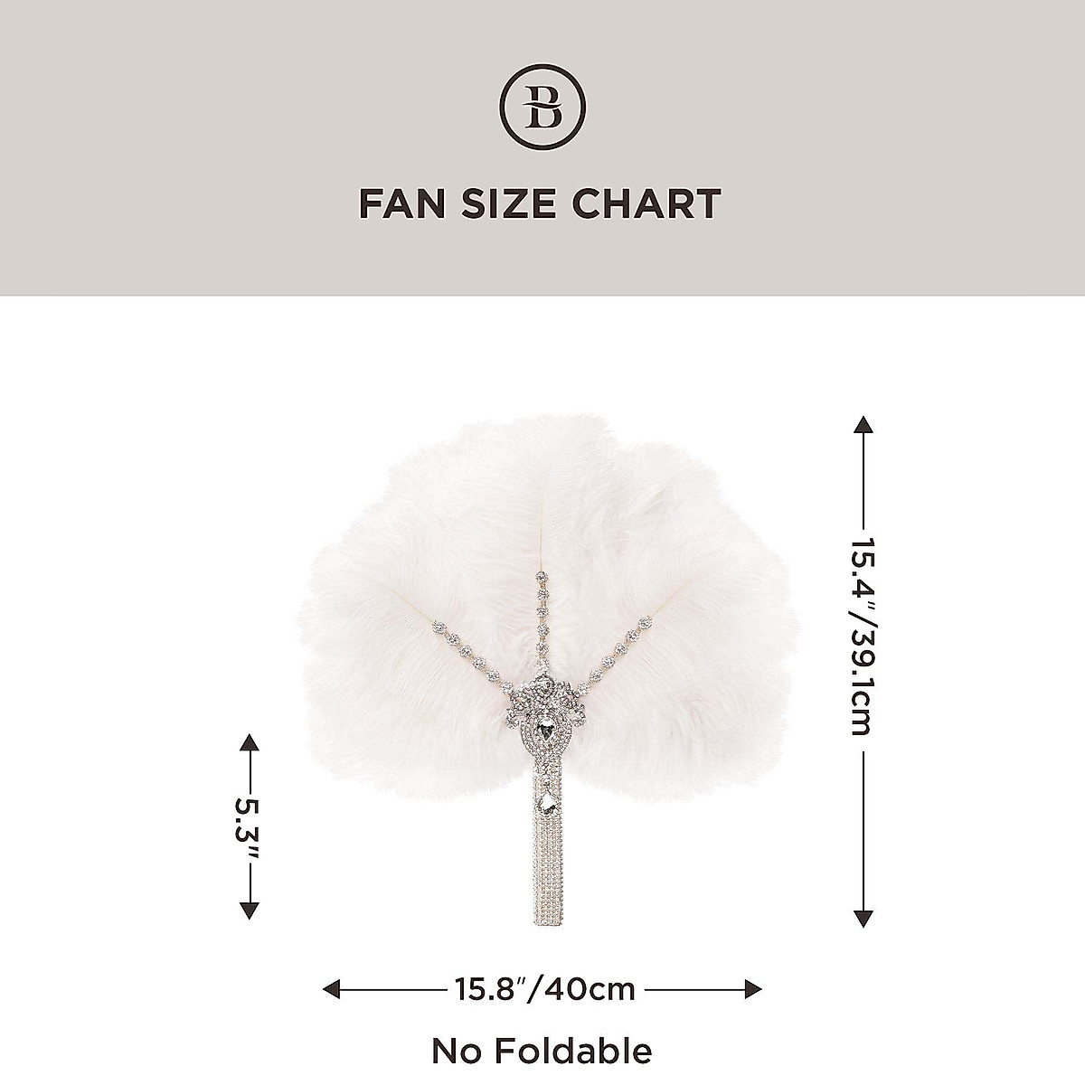 BABEYOND Vintage Bridal Feather Bouquet 1920s Ostrich Feather Fan Crystal Bridesmaid Bouquet 20s Gatsby Wedding Bouquet Flapper Accessories (White & Crystal Handle)