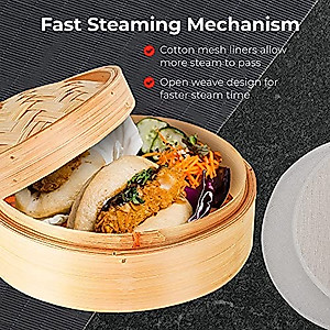 Annie’s Kitchen Complete Set Handmade Bamboo Steamer Baskets, Lid Dumpling Maker with Spoon, 4 Reusable Cotton Liners, 2 sets Chopsticks- For Rice, Vegetables, Fish, Meat, Desserts(10 Inch 2 Tiers)