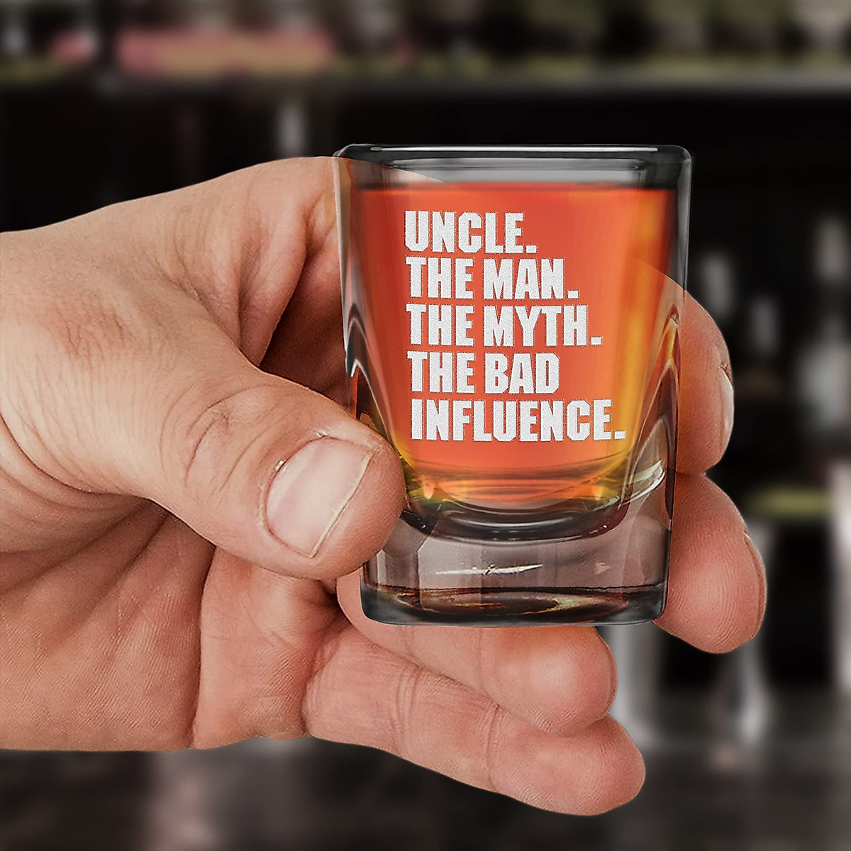 shop4ever Uncle The Man The Myth The Bad Influence Engraved Square Heavy Base Shot Glass 2 oz. Shooter with Gift Box