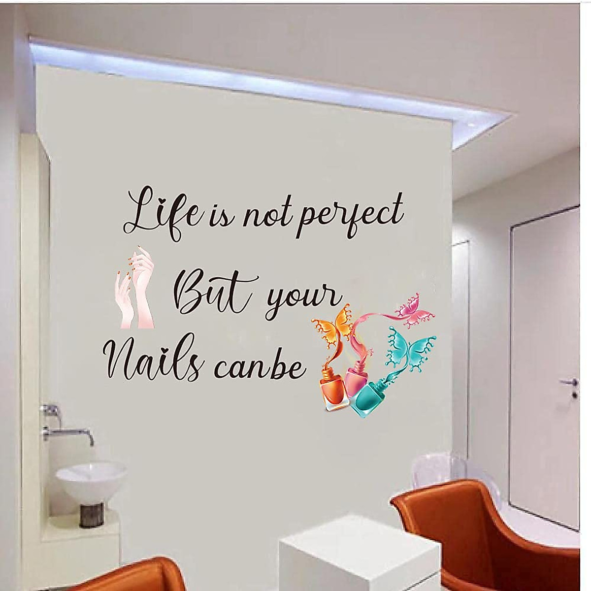 Summerjokes Life is Not Perfect But Your Nails Can Be Funny Wall Sticker Decal Vinyl Sticker, Family Nail Shop Beauty Salon Salon Bedroom Girl Room Art Wall Decoration