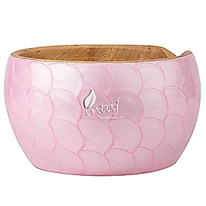 INTAJ Handmade Wooden Yarn Bowl for Knitting Crocheting - Exquisite Rosewood Yarn Storage Bowl Handcrafted - Christmas Gift (XL (7" Dia x 4"H), Rose Gold Pink)