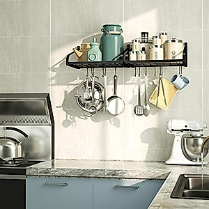 Love-KANKEI Pot Rack Wall Mounted Set of 2 Pan Pot Organizer Wall Shelves with 16 Hooks for Kitchen Cookware Utensils Organization Black