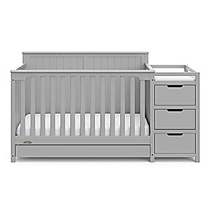 Graco Hadley 5-in-1 Convertible Crib and Changer with Drawer (Pebble Gray) – Crib and Changing Table Combo with Drawer, Includes Changing Pad, Converts to Toddler Bed, Daybed and Full-Size Bed