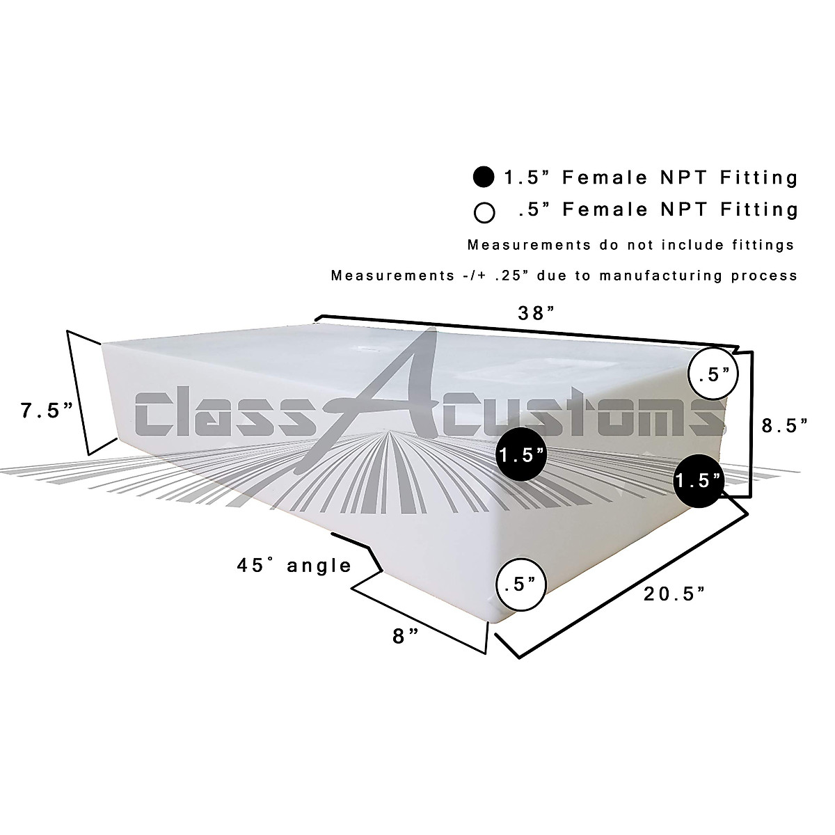 Class A Customs | Under Mount 25 Gallon RV Concession Fresh and Gray Water Holding Tank | UM-2500