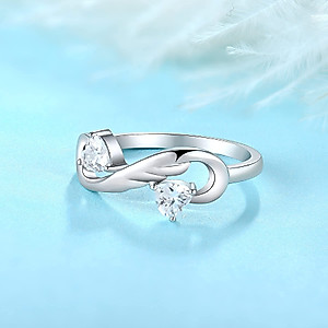 STARCHENIE Women's Infinity Promise Ring 925 Sterling Silver Angel Wing Feather Heart Ring Size 7