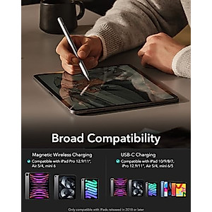 ESR Stylus Pen for iPad, Magnetic Wireless Charging iPad Pen, Digital Apple Pencil 2nd Gen with Tilt Sensitivity and Palm Rejection for iPad Pro 12.9/11, iPad Air 5/4, and iPad Mini 6, Dark Silver