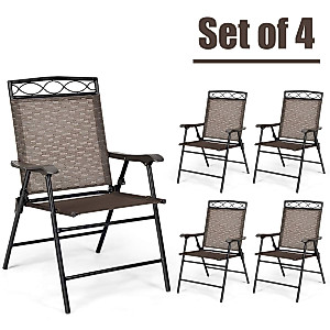 Giantex Set of 4 Patio Folding dining chairs for Camping, Beach, Backyard, Deck Portable w/Armrest and Metal Frame, 4-Pack (Brown)