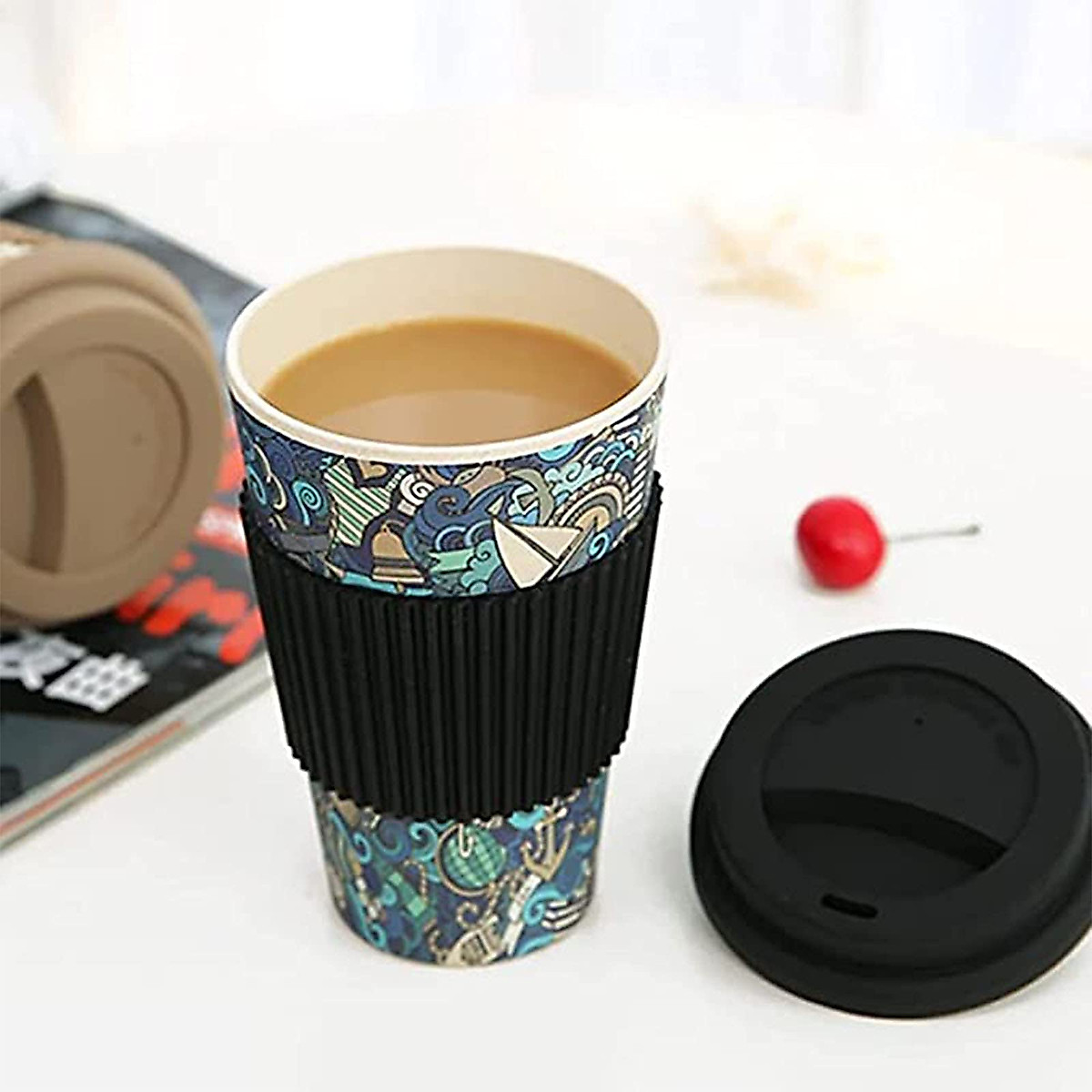 ATCYMI 6 PCS Reusable Coffee Cup Sleeves for Iced Hot Drink Silicone Heat Resistant Protector Cover for Glass Bottle Mug Cup Sleeve