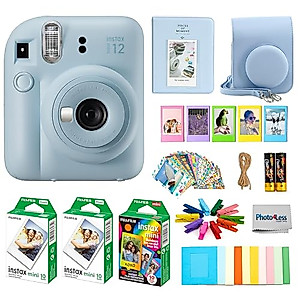 Fujifilm Instax Mini 12 Instant Film Camera (Pastel Blue), Fuji Instax Film Value Pack 30 Sheets, Protective Case, Instax Gift Bundle