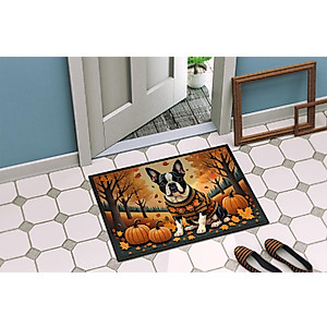 Caroline's Treasures DAC1024MAT Boston Terrier Fall Doormat 18x27 Front Door Mat Indoor Outdoor Rugs for Entryway, Non Slip Washable Low Pile, 18H X 27W