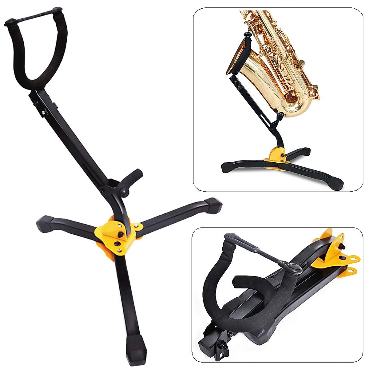 Luvay Alto/Tenor Sax Stand, Foldable(12") & Adjustable, Triangle Base Design