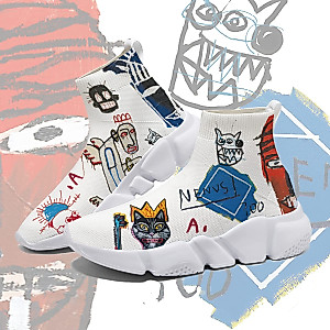 Hetios Men's Graffiti Sneakers Breathable Mesh Sports Shoes Lightweight Walking Shoes Non-Slip Casual Sock Shoes Multicolor Size 12