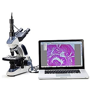 Swift Compound Trinocular Microscope SW380T,40X-2500X Magnification,Siedentopf Head,Two-Layer Mechanical Stage,with 1.3mp Camera and Software Windows/Mac Compatible