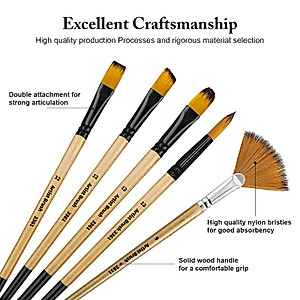 Bougimal 32 Pieces Paint Brush Set, Artist Series, Nylon Bristles with Round, Filbert, Flat, Fan, Angle, Detail Brush, Suitable for Artists and Beginners for Acrylic Painting, Oil, Watercolor, Gouache