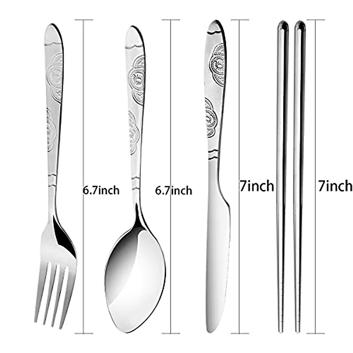 Arroyner 3 Pack Reusable Flatware Sets Knife, Fork, Spoon, Chopsticks, 12Pcs Portable Travel Stainless Steel Tableware Dinnerware with Carrying Case