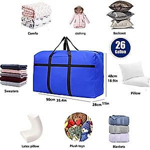 Large Moving Storage Bags, Extra Waterproof Moving Luggage Sturdy Foldable Resistant Bags Totes with Zippers Reusable Shopping Bag College Carrying Bag Travel Home Storage Packing 2 Pack (XL, Blue)
