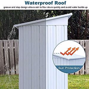 Rophefx 6' x 4' Outdoor Metal Storage Shed with Floor Frame, Outside Waterproof Tool Shed, Steel Garden Shed with Double Lockable Door for Backyard, Patio, Lawn, White & Grey