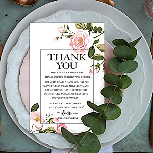 EKSPLODI Floral Thank You Place Setting Cards, Wedding Reception Thank You Cards, Table Centerpieces and Wedding Decorations, Wedding, Bridal, Engagement, Anniversary, 4x6 Inch, Pack of 50